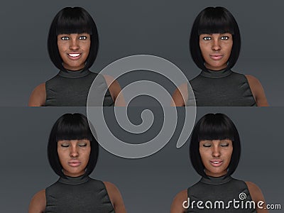 3D Render : Headshots Portrait Of Young Woman Isolated On Grey Studio ...
