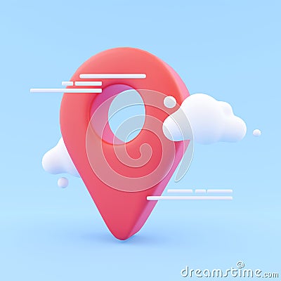 3D Render Red Map Pointer 3d Pin With Cloud. Location Symbol Isolated On White Background. 3D ...