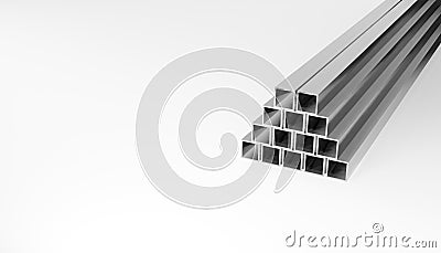 3d Render Of Stacked Metal Square Thick-walled Profile Pipe. Side View ...