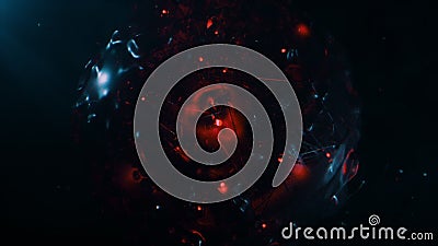 3D Rendered Animation of a Spinning Ominous Dark Orb with a Glowing Red ...