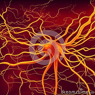 3D Rendered Neuron With Red Warm Yellow Color Scheme Royalty-Free Stock ...