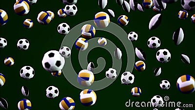 3D Rendering Animation Sport Balls Falling from the Sky Background ...