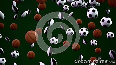 3D Rendering Animation Sport Balls Falling from the Sky Background ...