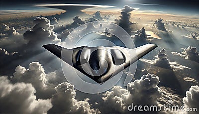 3D Rendering Of The B-21 Raider Flying Above Clouds. The Background Is ...