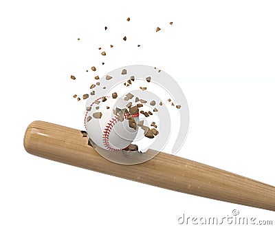 3d Rendering Of Baseball Bat And Ball Shattering Into Small Pieces ...