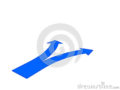 3D Rendering Of A Blue Arrow Splitting In Two Pathways Stock ...