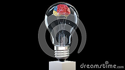 3D Rendering of a Brain Rotating Inside a Lightbulb, Great Mind Concept ...