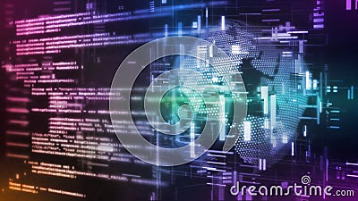 3D Rendering Of Digital Abstract Technology. Computer Software Script Binary Coding Snippet On ...