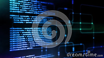 3D Rendering Of Digital Abstract Technology. Programming Script Binary Coding Snippet On Glowing ...