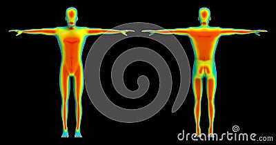 3d Rendering. Human Front And Back Body Scan By Infrared Ray Structure ...
