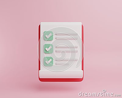 3D Rendering Illustration Cartoon Minimal Clipboard With Checklist With ...