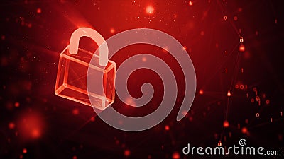 3D Rendering Lock Icon with Random 0 1 Binary Digit Number and Connection Chain Background, for ...