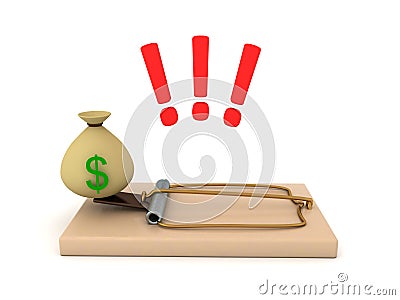 3D Rendering Of Money Trap With Exclamation Points Royalty-Free Stock ...