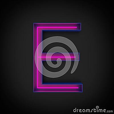 3d Rendering, Neon Red Capital Letter E Lighted Up, Inside Blue Letter ...