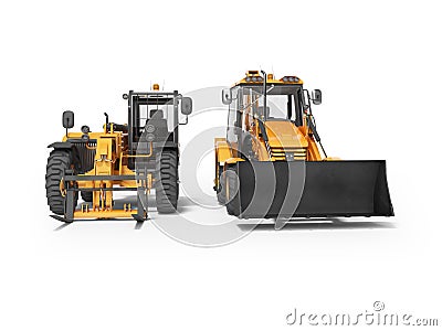 3d Rendering Orange Loading Equipment Backhoe Loader And Excavator ...