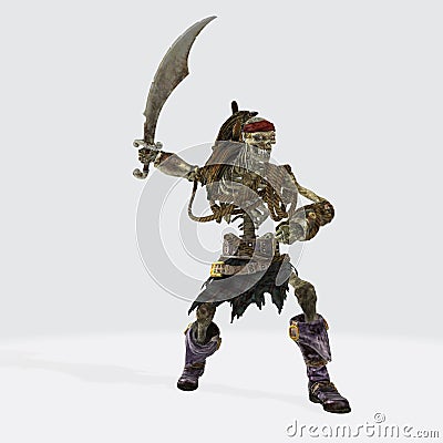 3D Rendering Of A Pirate Skeleton Character With A Scimitar Sword In A ...