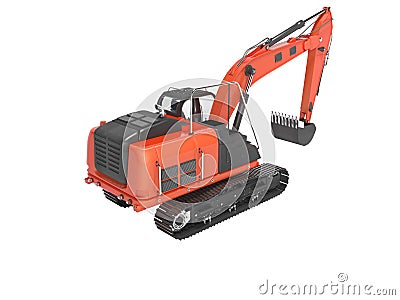 3D Rendering Red Crawler Excavator Rear View On White Background No ...