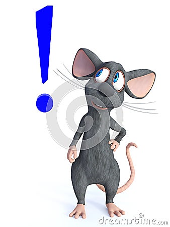 3D Rendering Of A Smiling Cartoon Mouse With Exclamation Mark Royalty ...