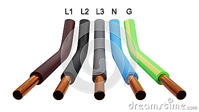3D Rendering Of Standard Color Code For Electrical Wiring On A White ...