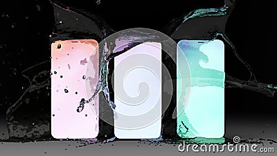 3D Rendering of Touch Screen Mobile Phone with Water Splash Stock ...