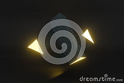 3d Rendering, Yellow Glowing Triangle Pillar With Dark Background Stock ...