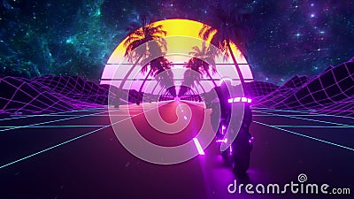 3D Retro Cyberpunk Synthwave Motorcycle & Rider VJ Loop Motion ...