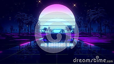 3D Retro Synthwave Palms Landscape VJ Loop Motion Background Stock ...