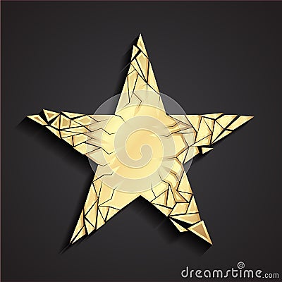 3d Shiny Golden Broken Cracked Star Label Cartoon Vector ...