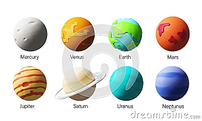 3D Solar System Planets Set In Clay Style Vector Illustration ...