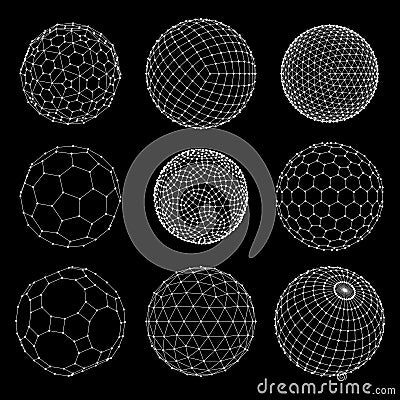 3D Sphere Mesh Grid. Ball Or Sphere In Grid Of Line. Cartoon Vector ...