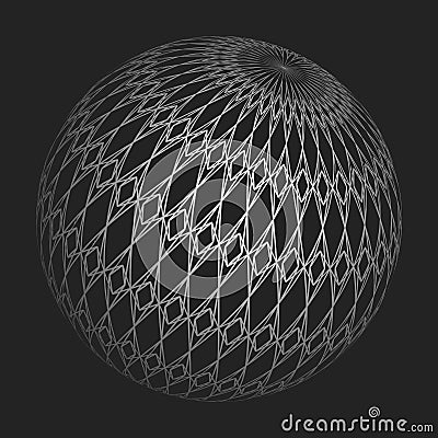 3D Sphere Mesh Grid. Ball Or Sphere In Grid Of Line. 3D Abstract Object In Wireframe Of Lines ...