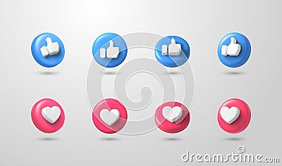 3d Style Design Like And Love Social Media Icon Elements With Different ...