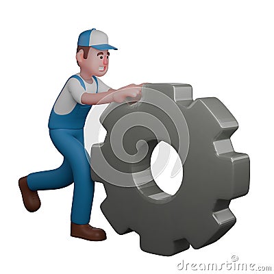 A Mechanic Is Pushing A Large Gear With Both Hands Royalty-Free Stock ...