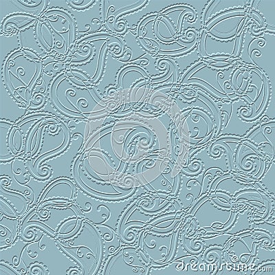 3d Textured Emboss Paisley Seamless Pattern. Embossed Floral Blue ...