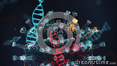 3D Visualization Of The Coronavirus. Pathogens, And Dna Strand Shown As ...