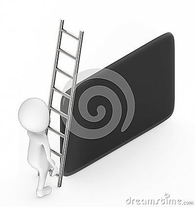 3d White People Climb Up With The Help Of A Ladder Towards A Round ...
