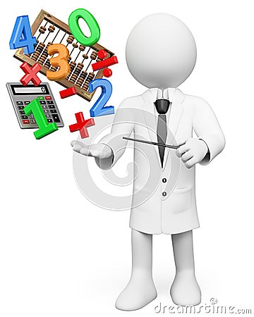 3D White People. Math Teacher With Calculator And Abacus Stock Image ...