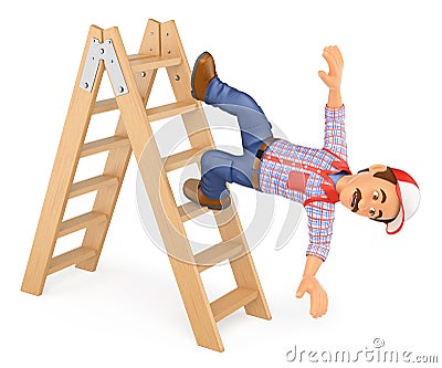 3D Worker Falling Off A Ladder. Occupational Accident Stock ...