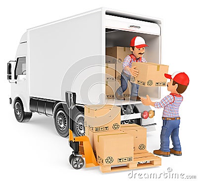 3D Workers Unloading Boxes From A Truck Stock Photography ...