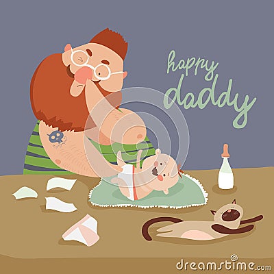 Dad Changing Diaper Baby Cartoon Vector | CartoonDealer.com #85174021
