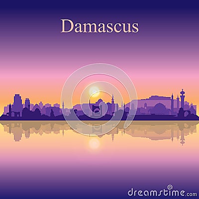 Damascus City Silhouette On Sunset Background Vector Illustration ...