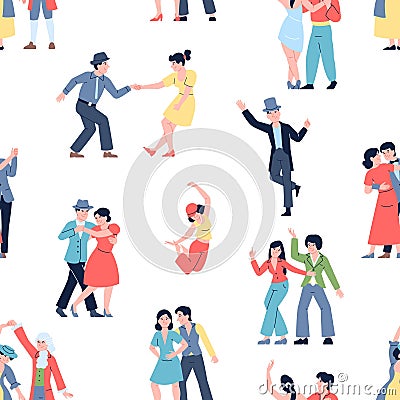Dancers Characters Seamless Pattern. Flat Dance Couples And Single ...