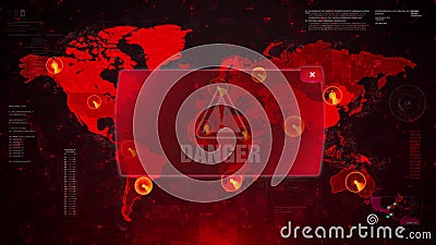 Danger Alert Warning Attack on Screen World Map Loop Motion. Stock ...