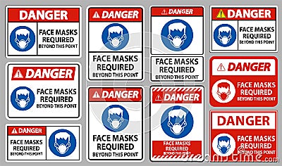 Danger Face Masks Required Beyond This Point Sign Isolate On White ...