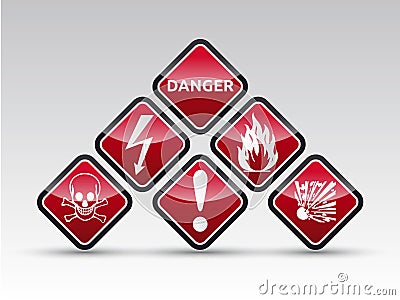 Danger Round Corner Warning Sign Set Vector Illustration ...