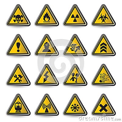 Warning Hazard Triangle Signs Set. Vector Illustration Stock Vector ...