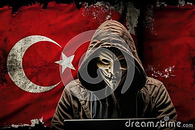 Dangerous Masked Hacker Performing Cyberattack Turkish Flag As ...