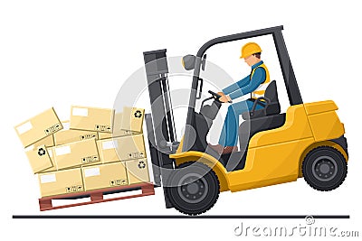 Dangers Of Driving A Forklift. Industrial Worker In An Accident With ...