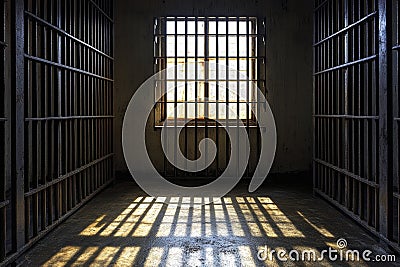 Dark And Foreboding Prison Cell With Dim Lighting And Iron Bars Stock ...
