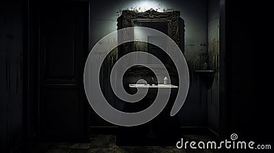 Creepy Bathroom Mirror In A Dark And Grimy Setting Stock Photo ...